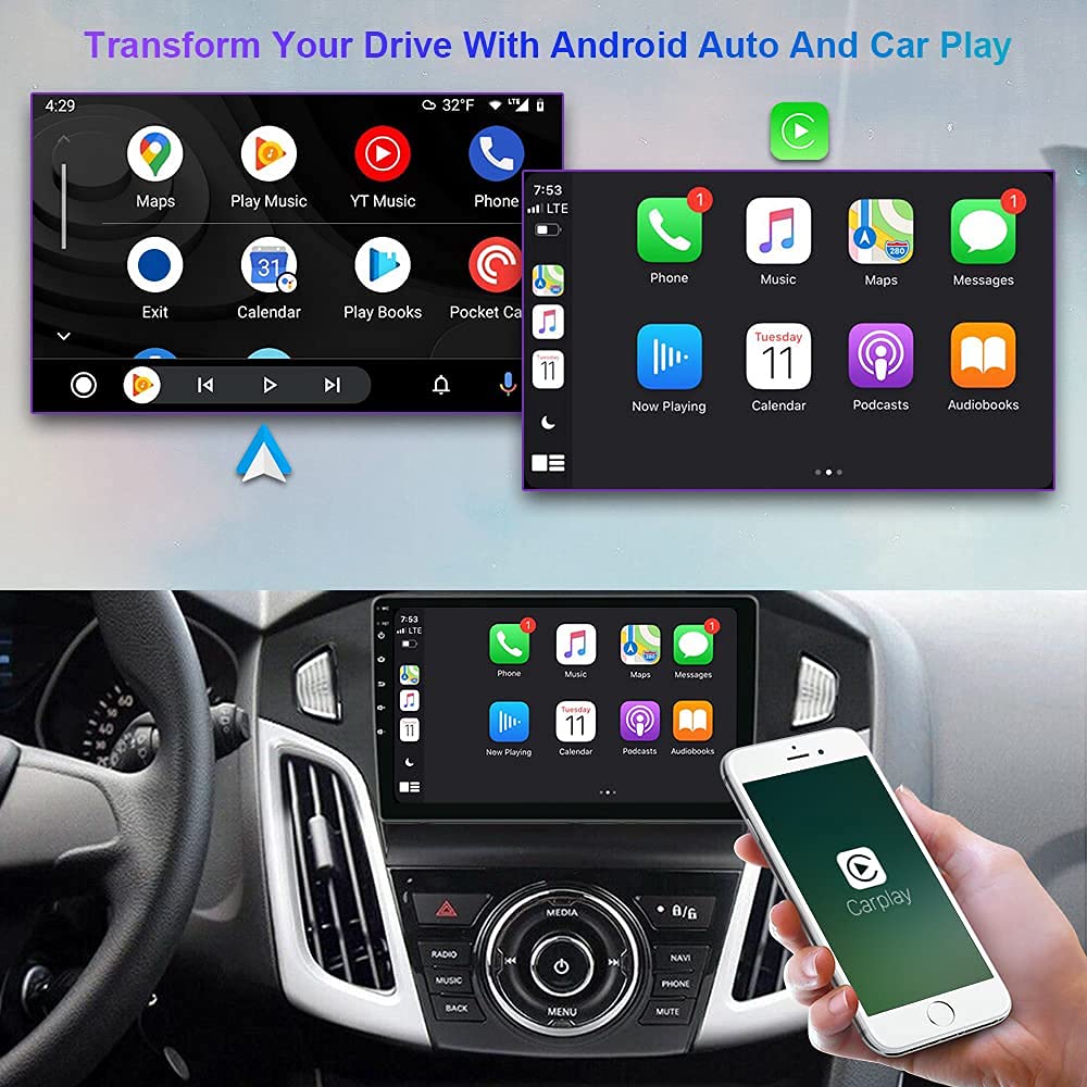 SWTNVIN Android 11 Car Stereo Head Unit 9 Inch IPS HD Touch Screen Radio for Ford Focus 2012-2017,in-Dash Navigation Support Bluetooth WiFi Car-Play Rear Camera DSP Multimedia Player,Octa Core 2+32GB