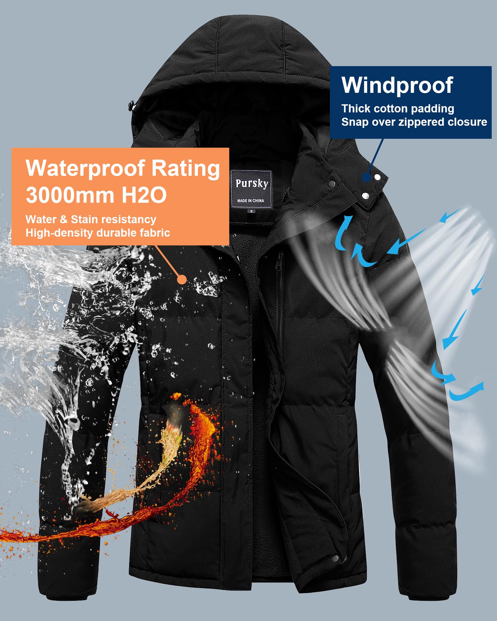 Pursky Women's Teen Lightweight Short Winter Hooded Coat Waterproof Warm Puffer Jacket Parka Black M