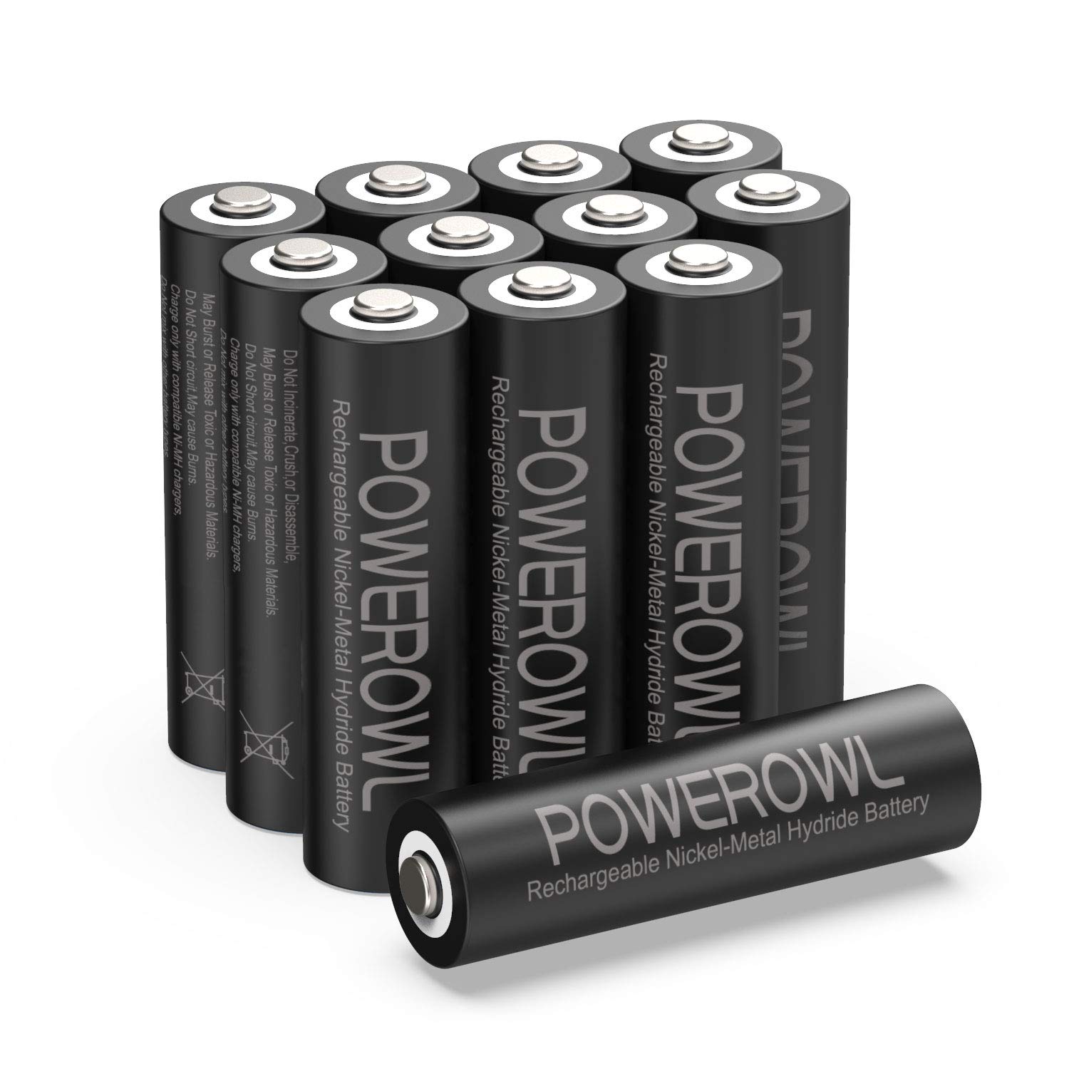 POWEROWL Solar Rechargeable AA Batteries 2800mAh, Wide Temperature Range Battery, Excellent Performance for Solar Garden Lights, Battery String Lights, Outdoor Devices - Recharge Universal (12 Count)