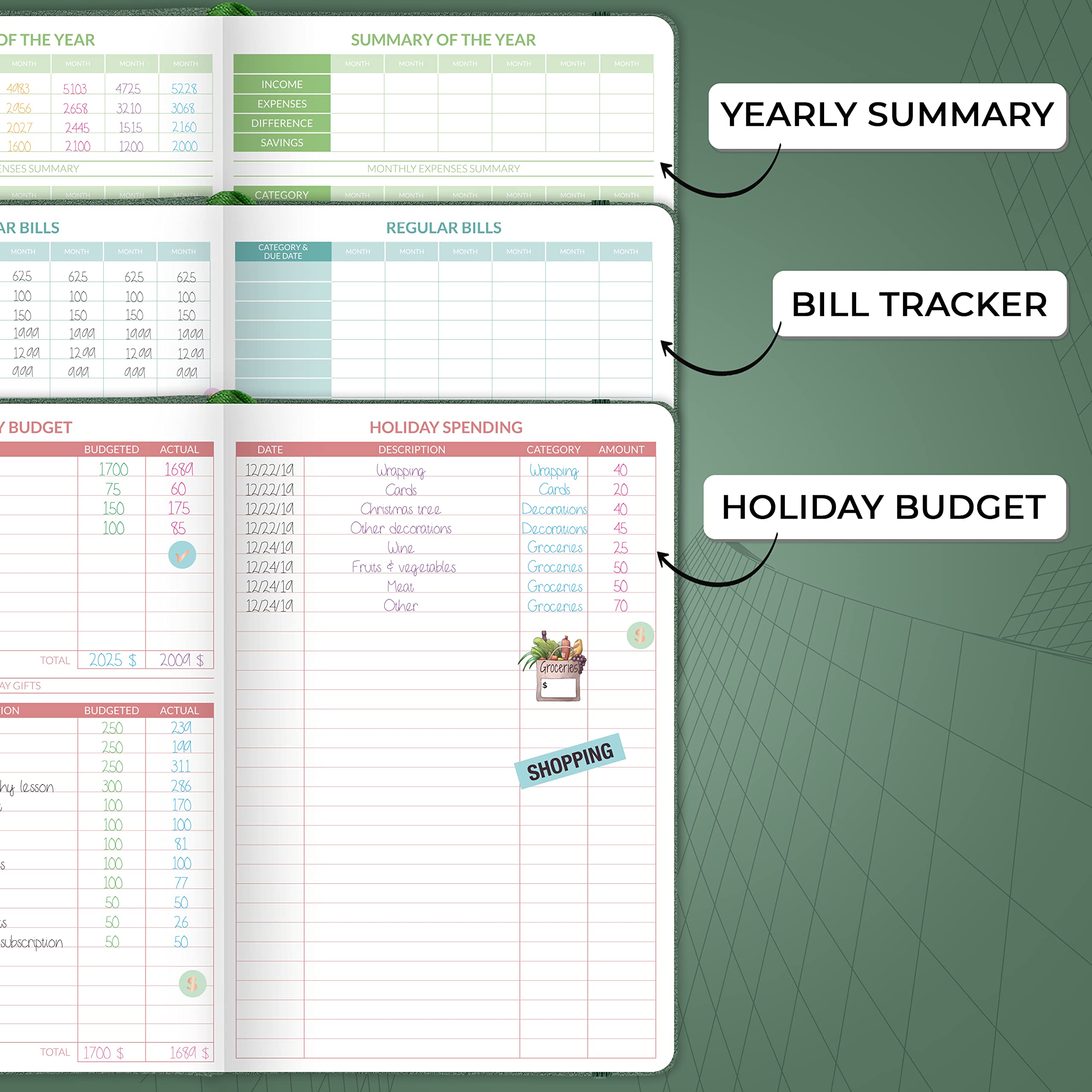 Skyline Budget Planner – Undated Monthly Budgeting Book & Money Expense Tracker – Financial Notebook to Track Personal & Household Finances – Simple Budget Journal – A5 Size, Hardcover (Dark Green)