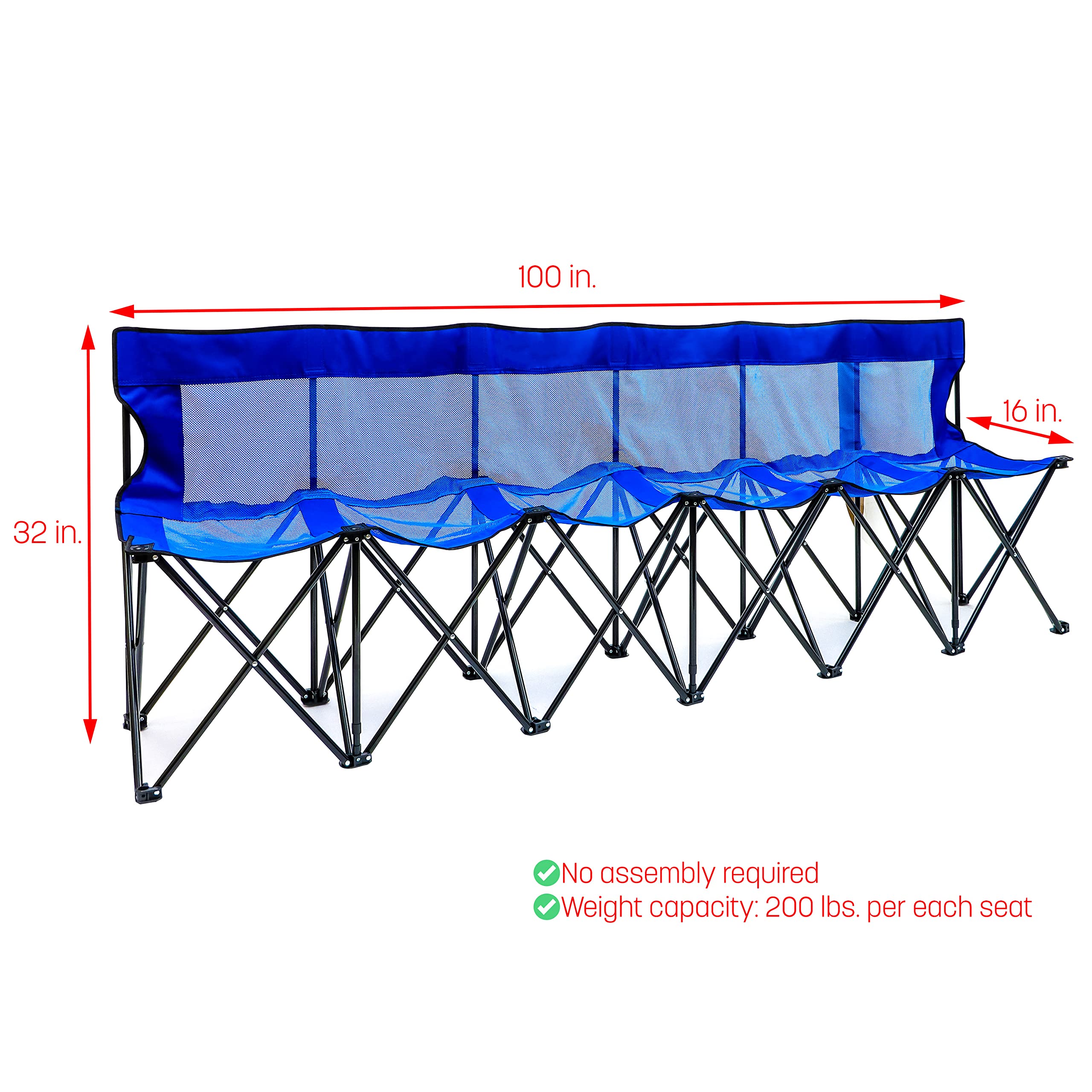 Trademark Innovations Portable Mesh 6-Seater Folding Bench, Blue