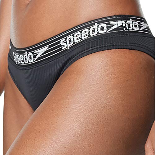 Speedo Women's Standard Swimsuit Bottom Bikini Creora Highclo Hipster, Rib Black, Medium