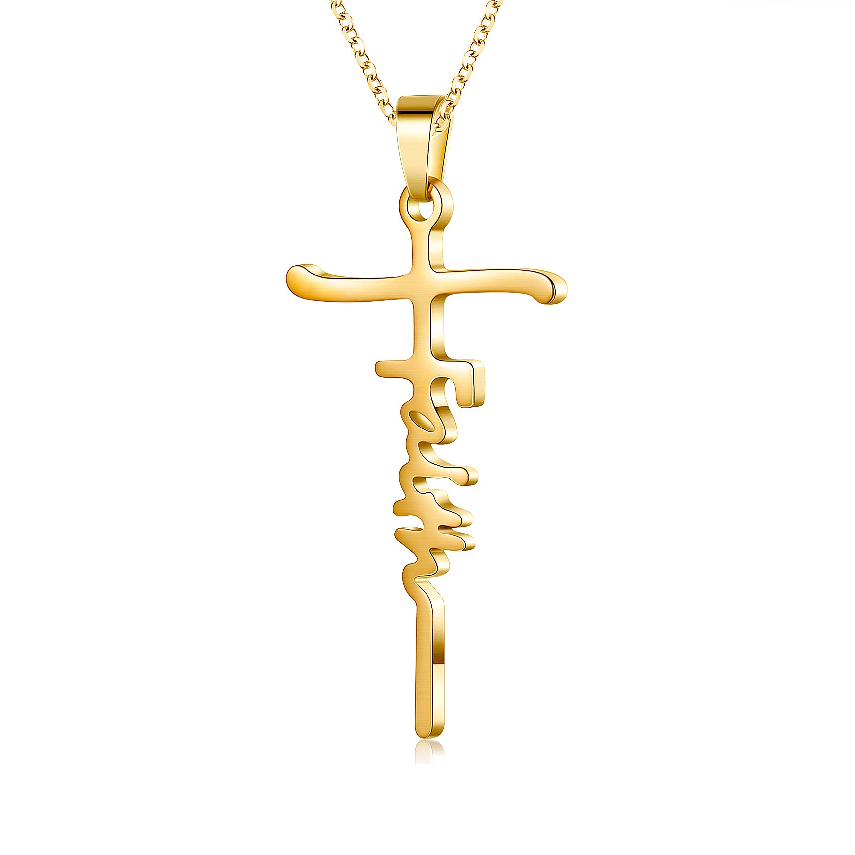 sovesi Faith Cross Necklace for Women 14K Gold Plated Cross Pendant Hope Necklaces Religious Jewelry Gift for Women Gold Faith