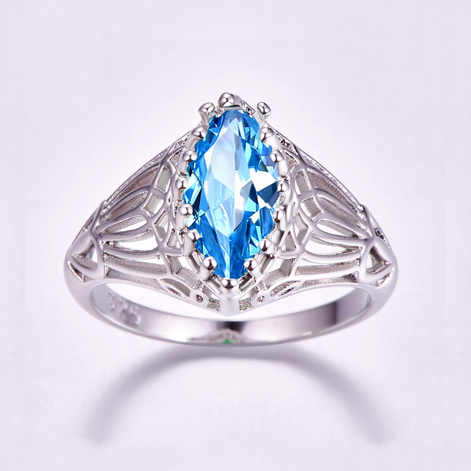 Psiroy 925 Sterling Silver Plated Simulated Blue Topaz Marquise Engagement Ring for Women Size 9
