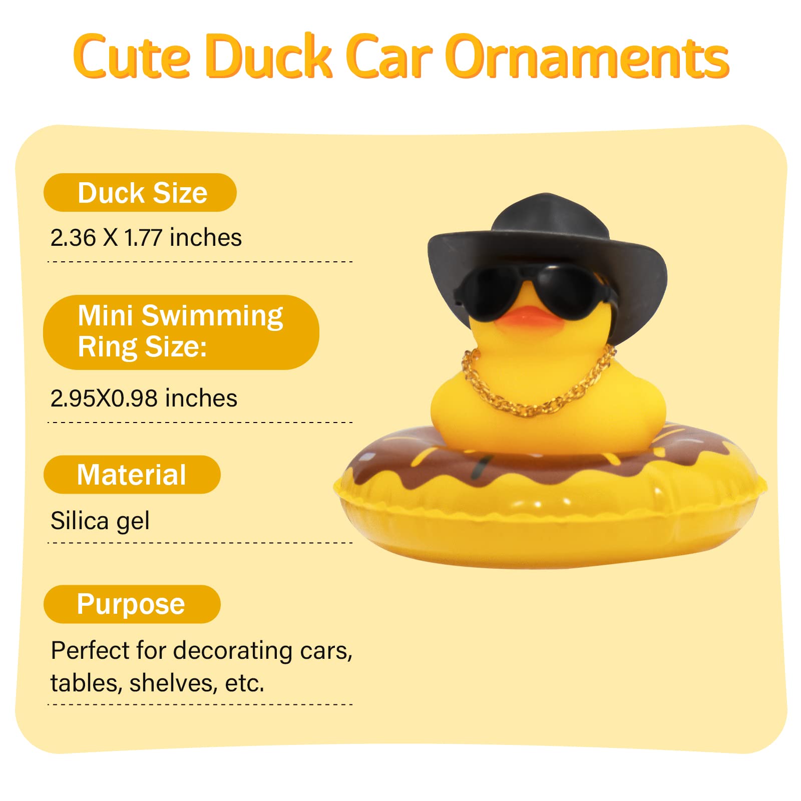 wonuu Rubber Duck Car Ornaments 3Pcs Yellow Duck Car Dashboard Decorations with Mini Hat Swim Ring Necklace Sunglasses, Blue&Blue&Blue Hat