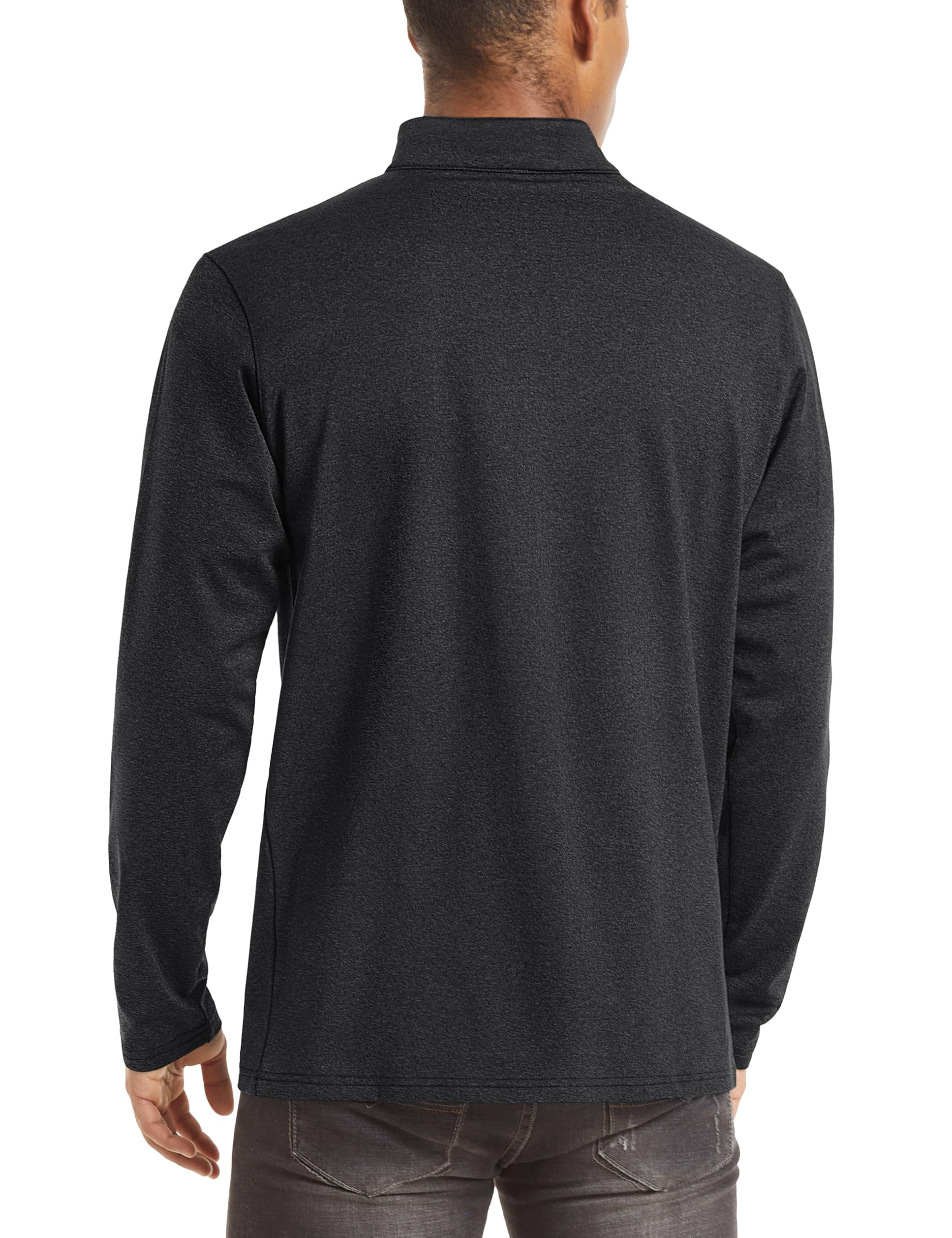 TACVASEN Men's Sports Performance Shirts Long Sleeve Pullover Shirts Tops Zip Up Black Grey, M