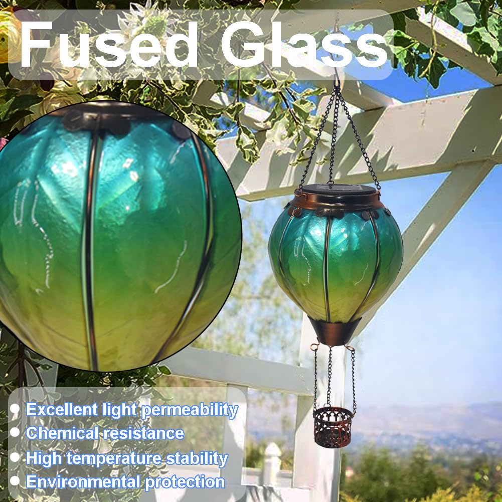 OUISJYER Hot Air Balloon Solar Lantern with Flickering Flame Hanging Solar Lanterns Outdoor Lights Waterproof Lanterns Decorative Garden Patio Yard Party Decor Green