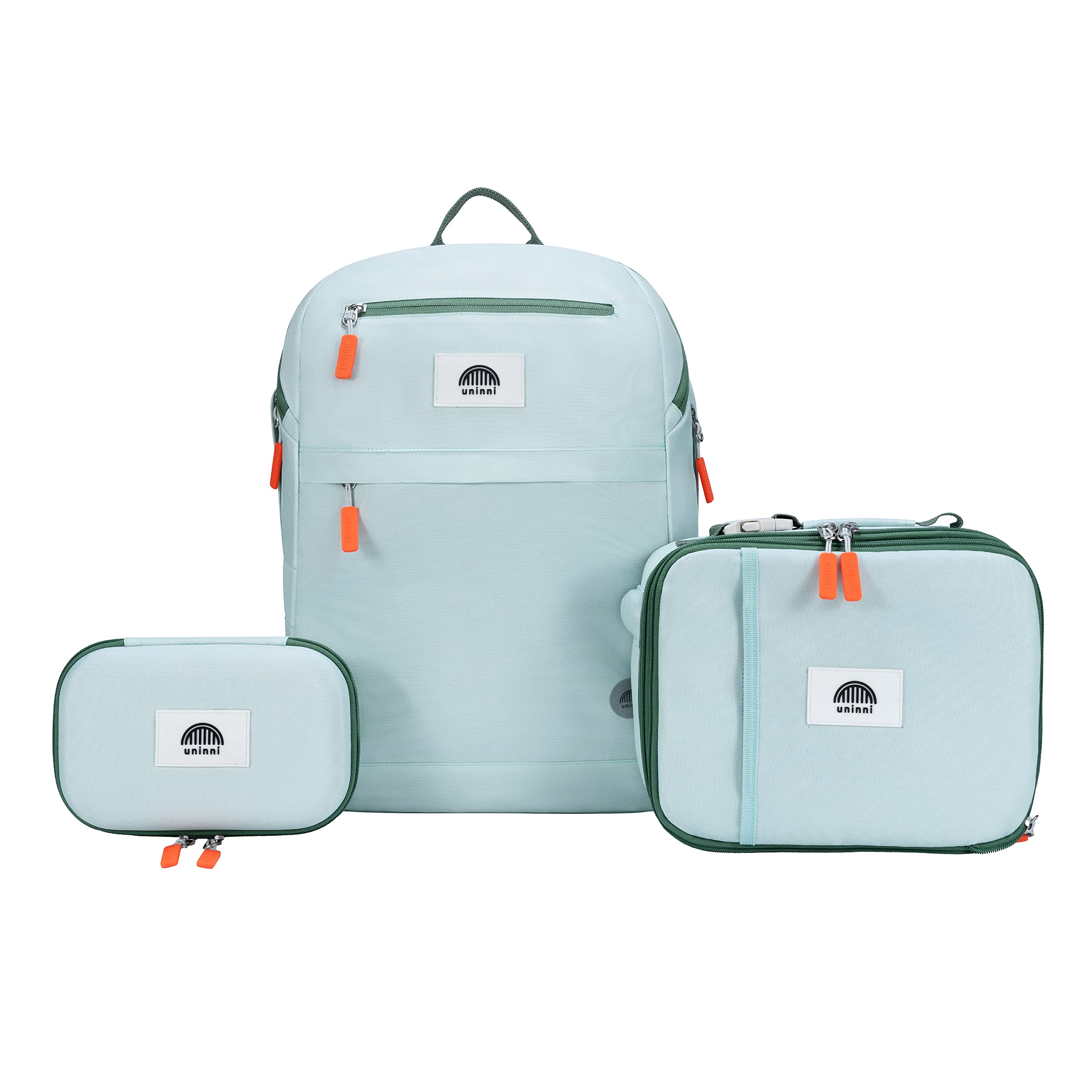 uninni Mint 16'' Kids Backpack Set for Age 6+,fits for height 3'9" above kids with Lightweight Insulated Lunch Bag and Cute Pencil Case for Boys and Girls