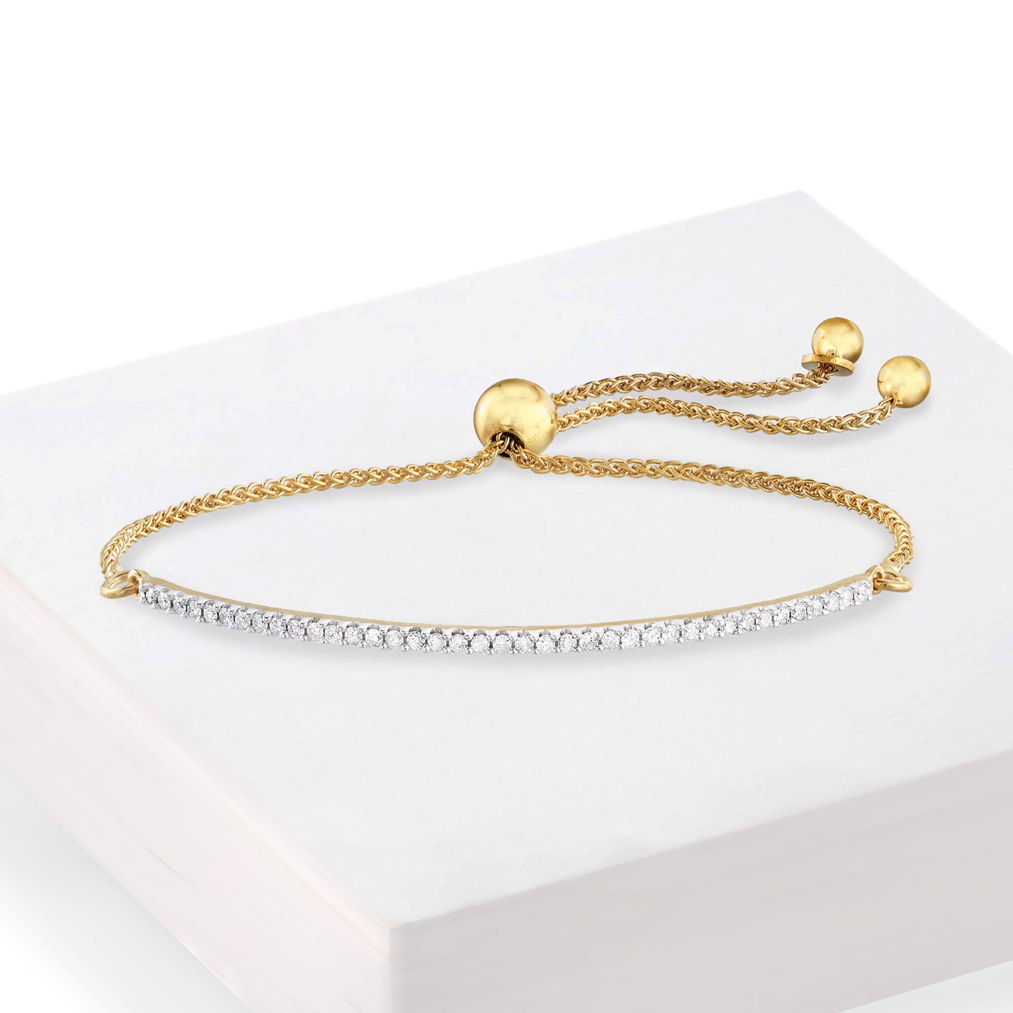 Ross-Simons 0.27 ct. t.w. Diamond Curved Bar Bolo Bracelet in 18kt Gold Over Sterling. Adjustable Size