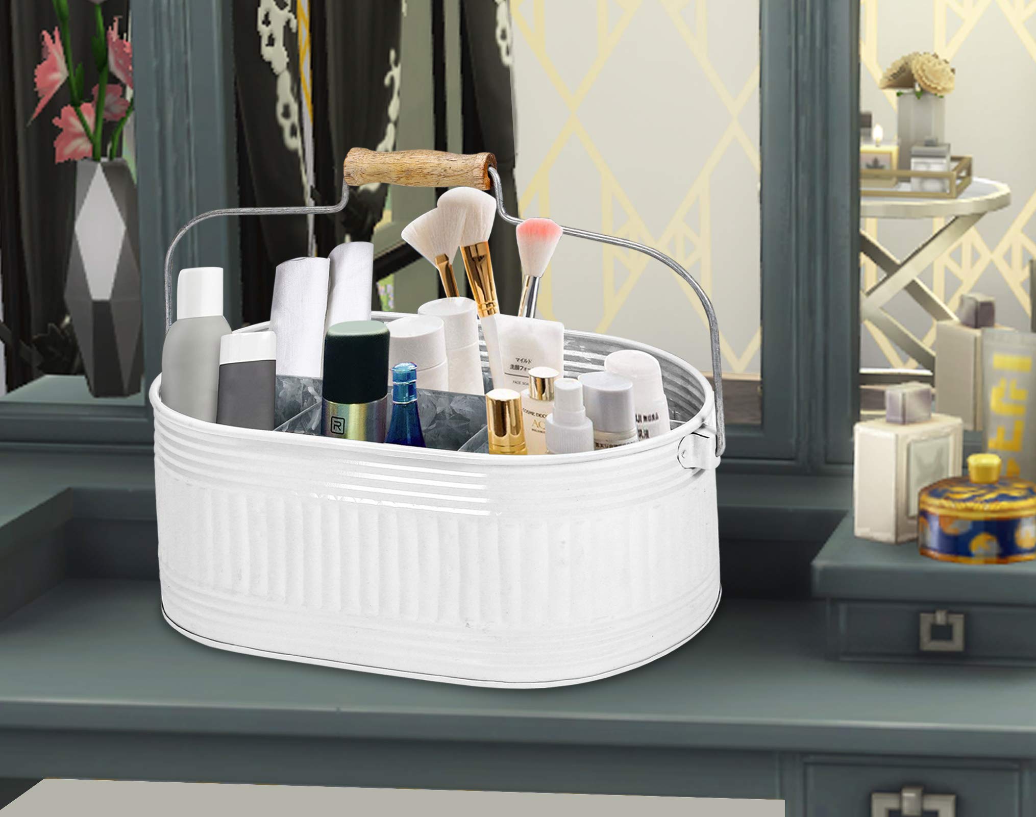 Utensil Caddy, Silverware Caddy Party, Silverware Caddy, Picnic Caddy, Flatware Caddy, Paper Plate Caddy, Galvanized Utensil Caddy, Metal Caddy, Outdoor Utensil Caddy - 13.5 Inches - Salt White/Grey