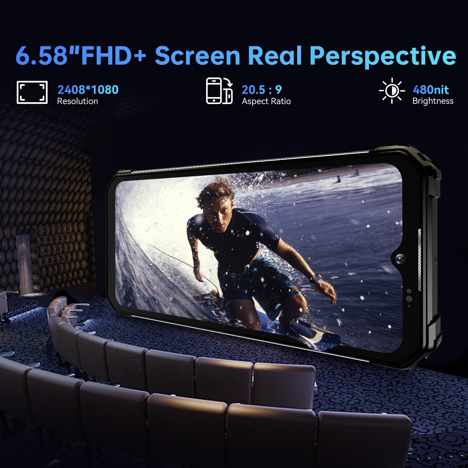 OUKITEL WP26 Rugged Smartphone Unlocked, 16GB RAM, 1200 Lumen Camping Light, 10000mAh Battery, IP68 Waterproof, Android 13, 48MP Camera, Dual SIM, 256GB Storage, 6.58" FHD+ Display