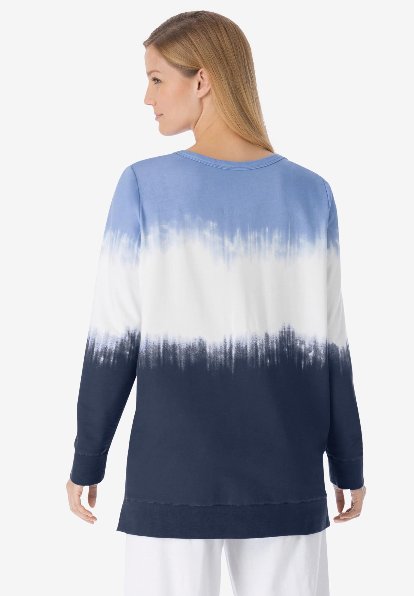 Woman Within Women's Plus Size Tie-Dyed Knit Sweatshirt Tunic - 34/36, Classic Pine Ikat Tie Dye Green