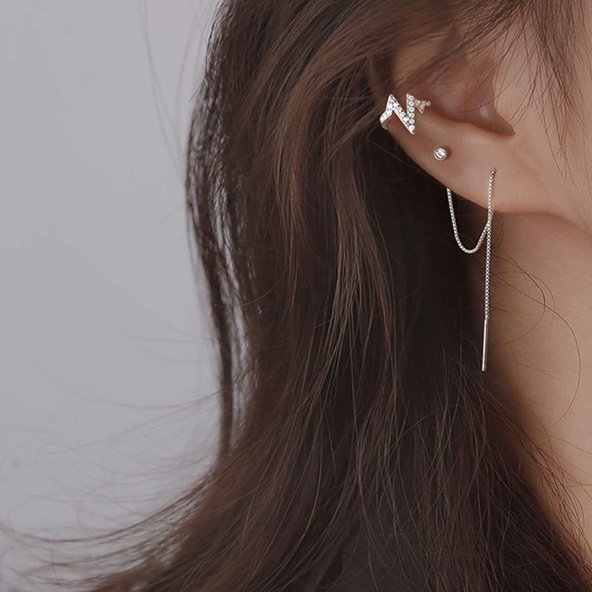 SLUYNZ 925 Sterling Silver CZ Wave Cuff Earrings Chain for Women Teens Crawler Earrings Climber Earrings