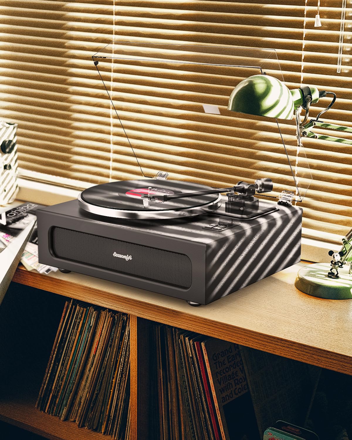Record Player High Fidelity Turntable for Vinyl Records Built-in 4 Stereo Speakers All-in-One Vinyl Player Belt Drive Turn table with MM Cartridge ATN-3600L Stylus 33 45 Speed Bluetooth Classic Black