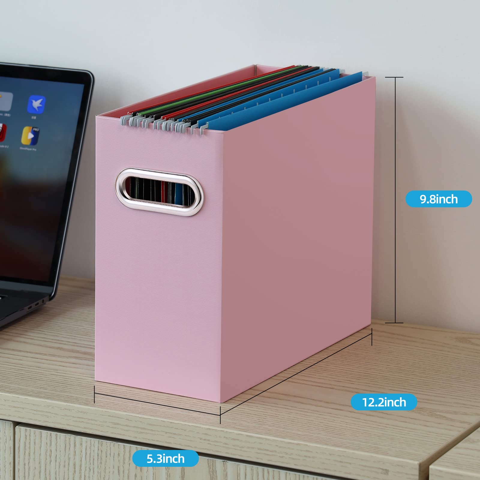 Oterri File Organizer, 4 Packs Small Storage Box, Cardboard File Folder Organizer, Collapsible File Box, Hanging File Organizer for Letter Size, Portable File Box with Handle, Only Box(Pink)