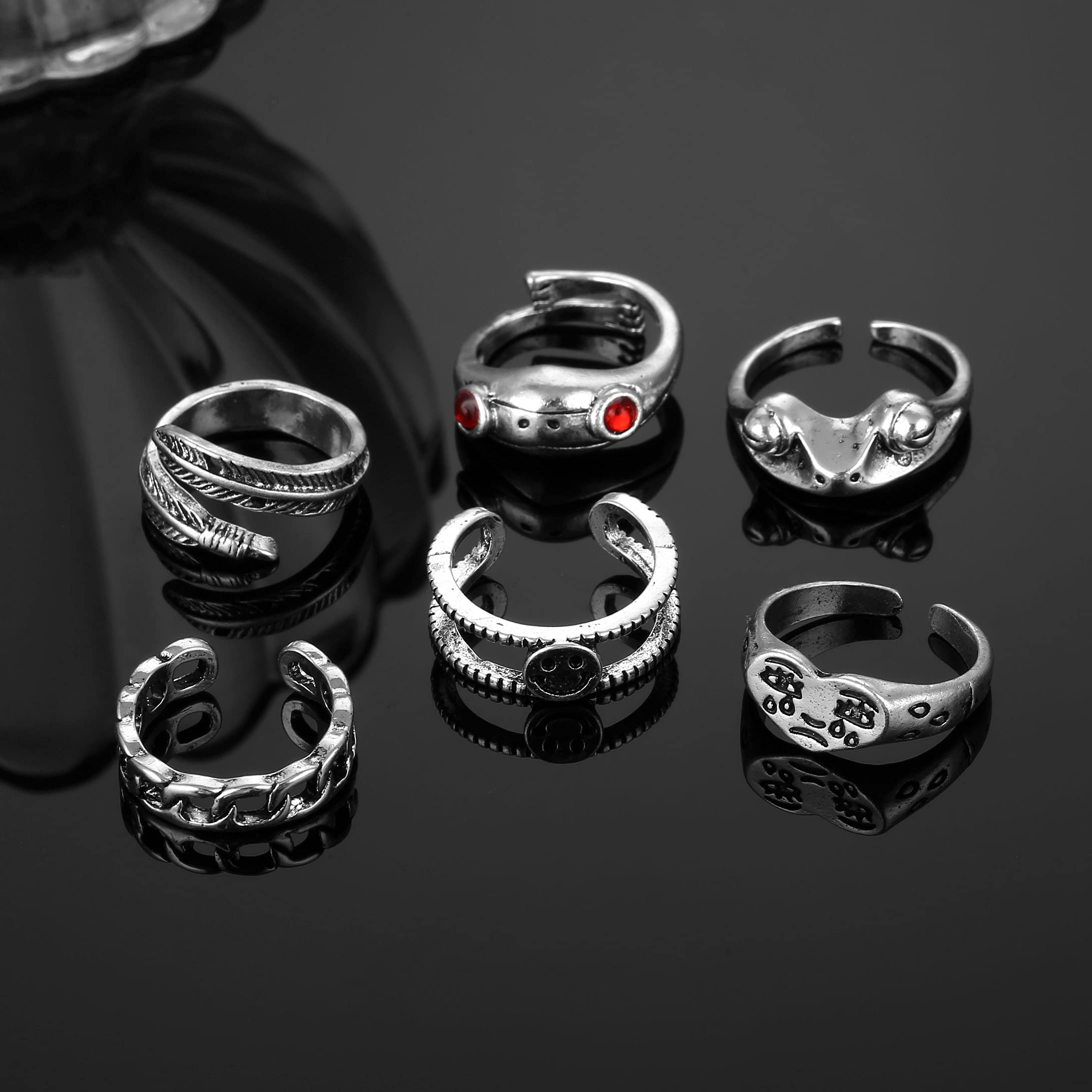 TOFAEVN Goth Rings Vintage Rings Snake Ring Frog Rings Skull Ring Trendy Rings for Women Men Rings Set (Diverse)