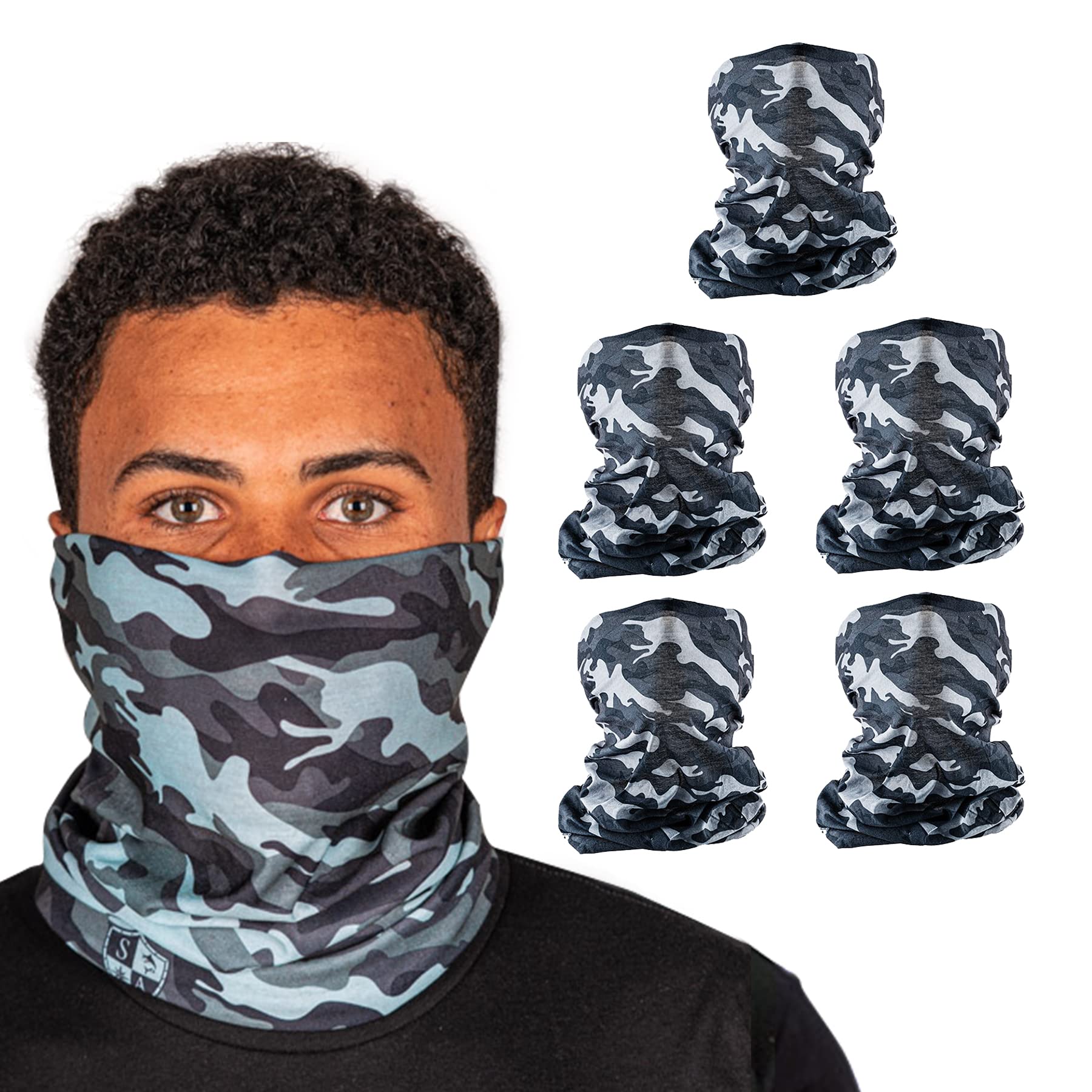 S A Company 5-Pack UV Face Shield | UV 30+ Multipurpose Neck Gaiter Balaclava for Adults