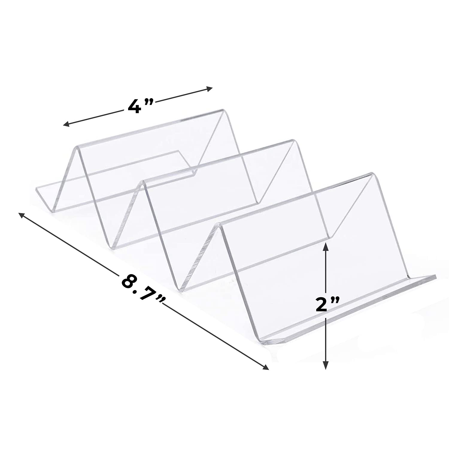 Unique Plus Acrylic Taco Holder Stands Set of 4 Clear Stand Tray Serving Plates Each Rack Holds 3 Tacos Modern Lucite Holders Size 8.7 Inch x 2 for Kitchen Table Restaurant Party Decoration Food Safe
