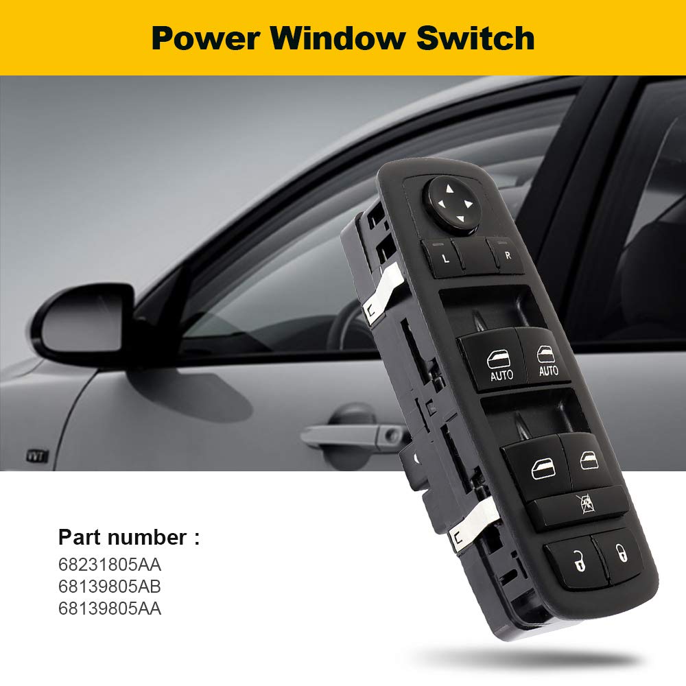 Power Window Master Control Switch (2 AUTO , 3+ 8 pins ） Fits for 2016 for Ram 1500 2500 3500 4500 5500 4-D00R Replace 68231805AA 68139805AB 68139805AA