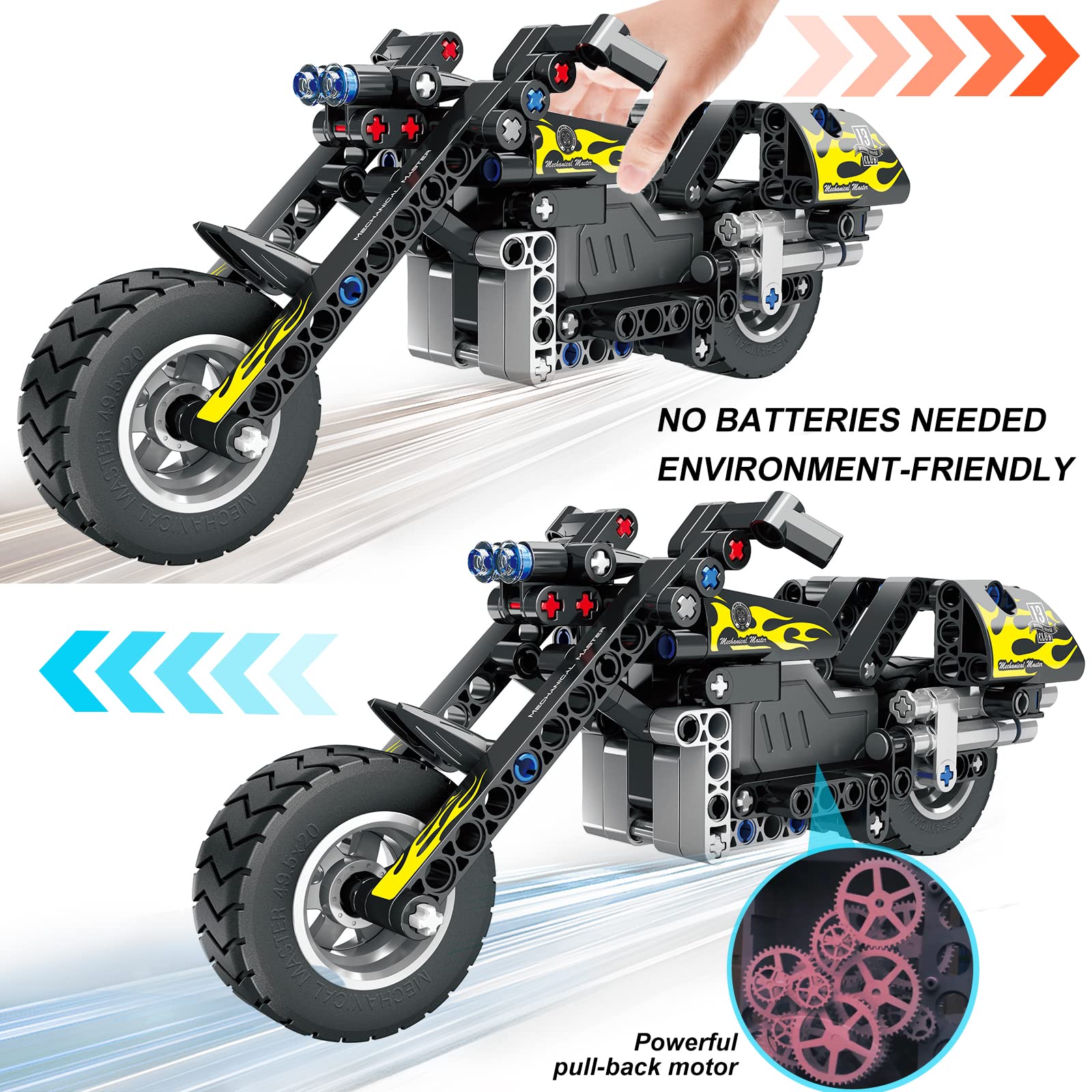 UNIQUE KIDS STEM Toy Building Kits - Motorcycle Kits & Off-Road car Kits Pull Back System Mergeable 2 in 1 System for 6,7,8,9+ Years Old Boys and Girls (Cool Motorcycle)