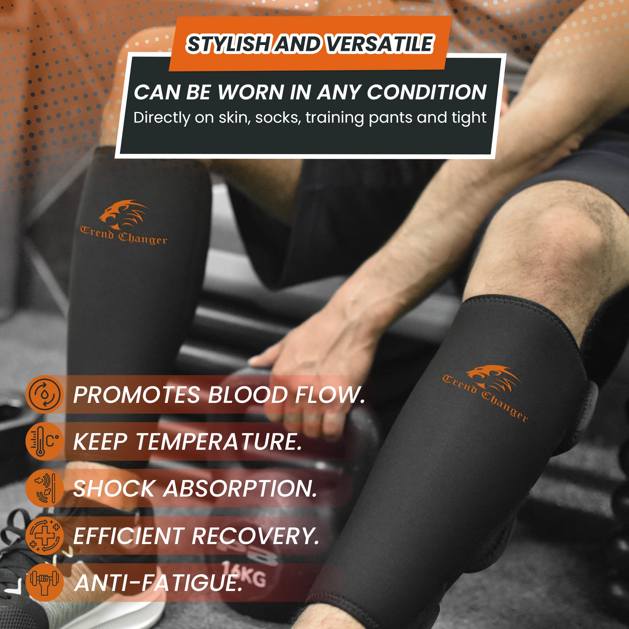 Trend Changer Weightlifting Shin Guards/Calf Support Brace 7mm Thick Neoprene for EasyWear-Deadlift Shin Guards, Box Jump, Crossfit Adjustable Shin Splint Compression Calf Wrap for Men Women (Pair)