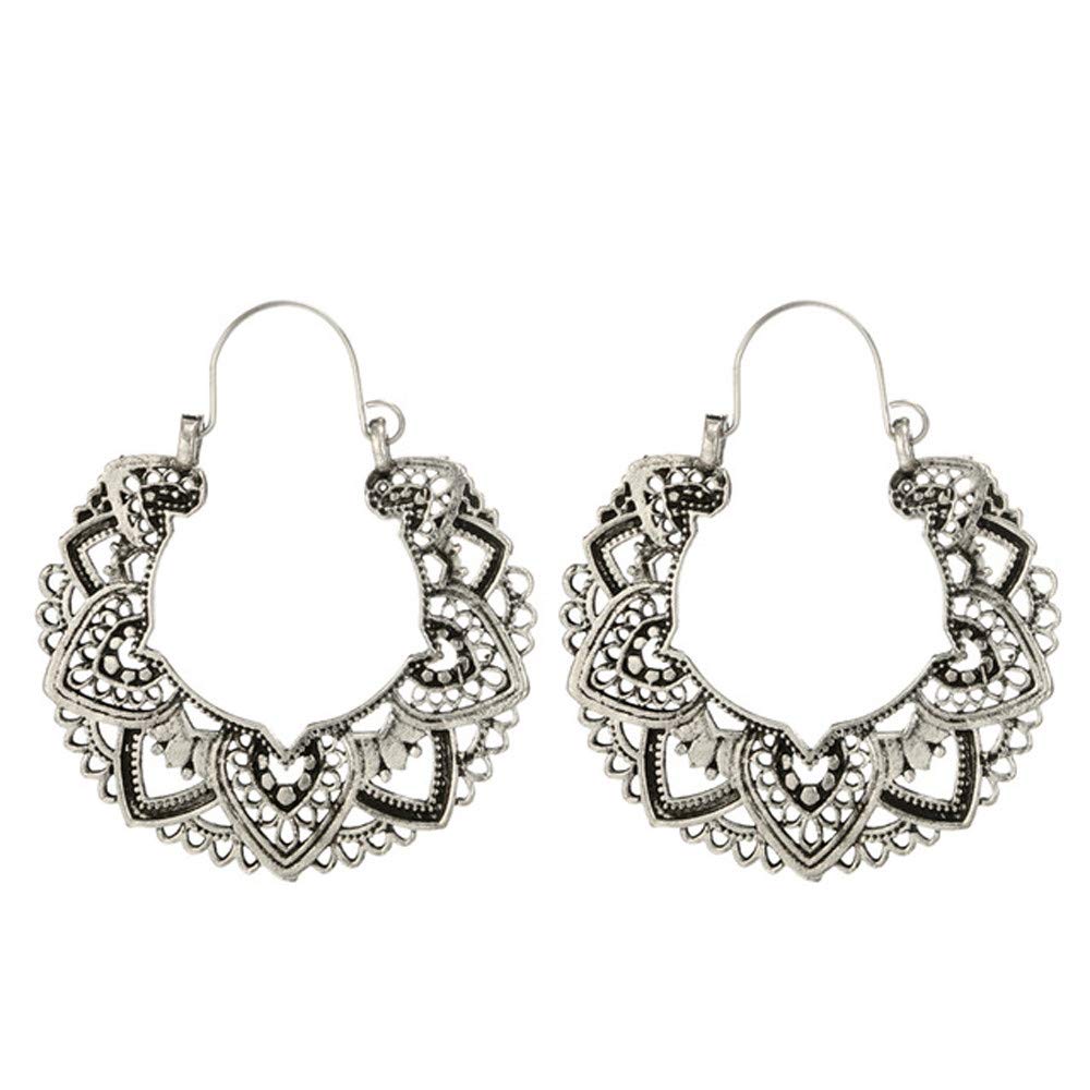 Women Earrings Ethnic Jewelry Enamel Earrings Boho Vintage Drop Earrings (Silver, One Size)