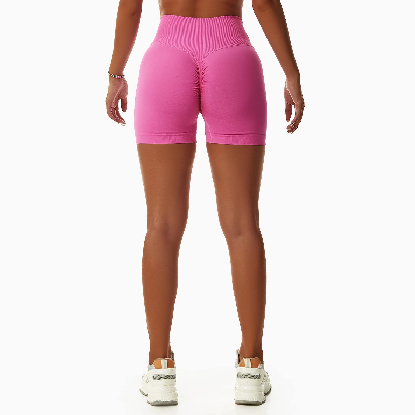 Women V Cross Waist Seamless Workout Shorts Butt Lifting High Waisted Biker Shorts(Black,Large)