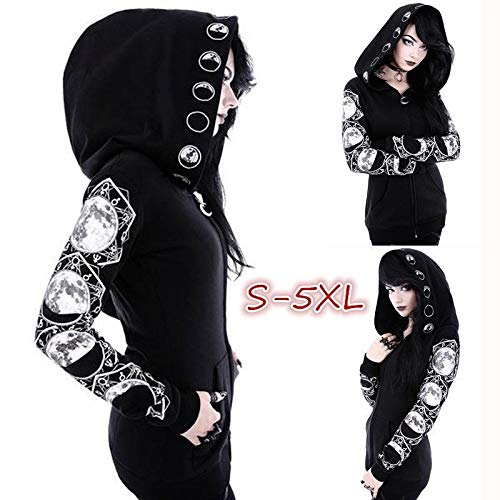 Women Juniors Gothic Punk Rock Long Sleeve Fleece Hoodie Sweatshirt Loose Hooded Pullover Sweaters Tops