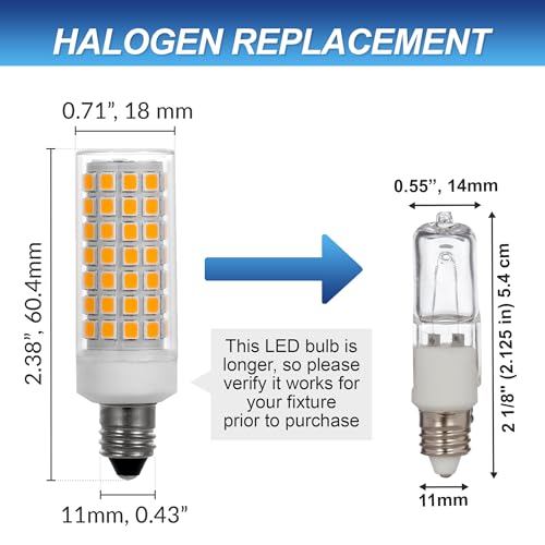 Simba Lighting LED E11 T4 Mini-Candelabra JD Light Bulb 5W 40W to 50W Halogen Replacement (4 Pack) 88SMD2835 Corn JDE11 120V for Chandeliers, Sconce, Cabinet Lighting, Soft White 3000K, Dimmable