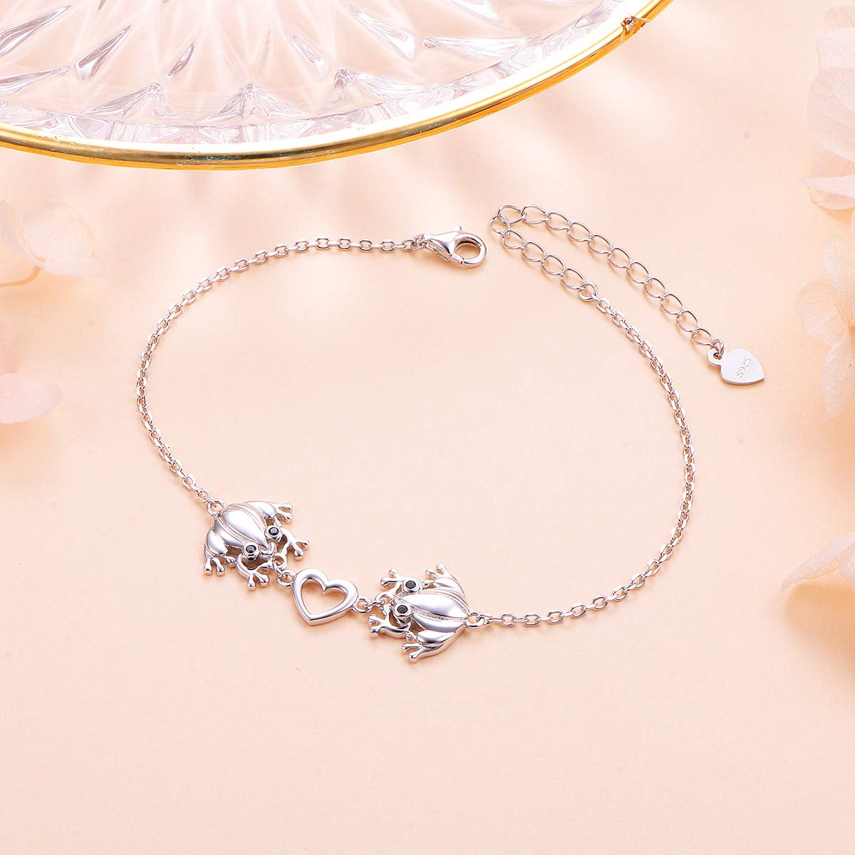 S925 Sterling Silver Frog Link Animal Heart Toad Bracelet for Women Jewelry