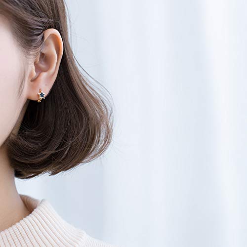 Reffeer Solid 925 Sterling Silver Black Star Huggie Earrings Hoops for Women Small Star Hoop Earrings Cartilage Helix Earrings (B-18K Gold)