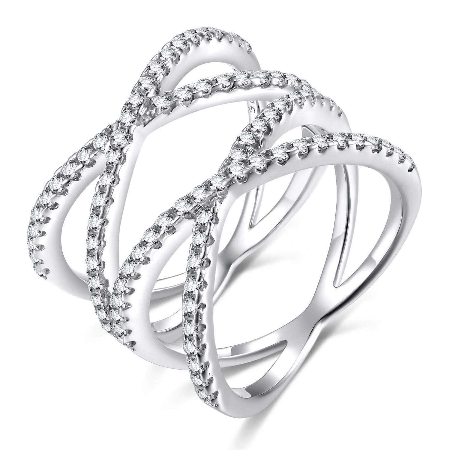 SOMEN TUNGSTEN Double X Criss Cross Ring Brass Wide Knuckle Stackable Ring Wedding Bands for Women High Polished Size Size 8
