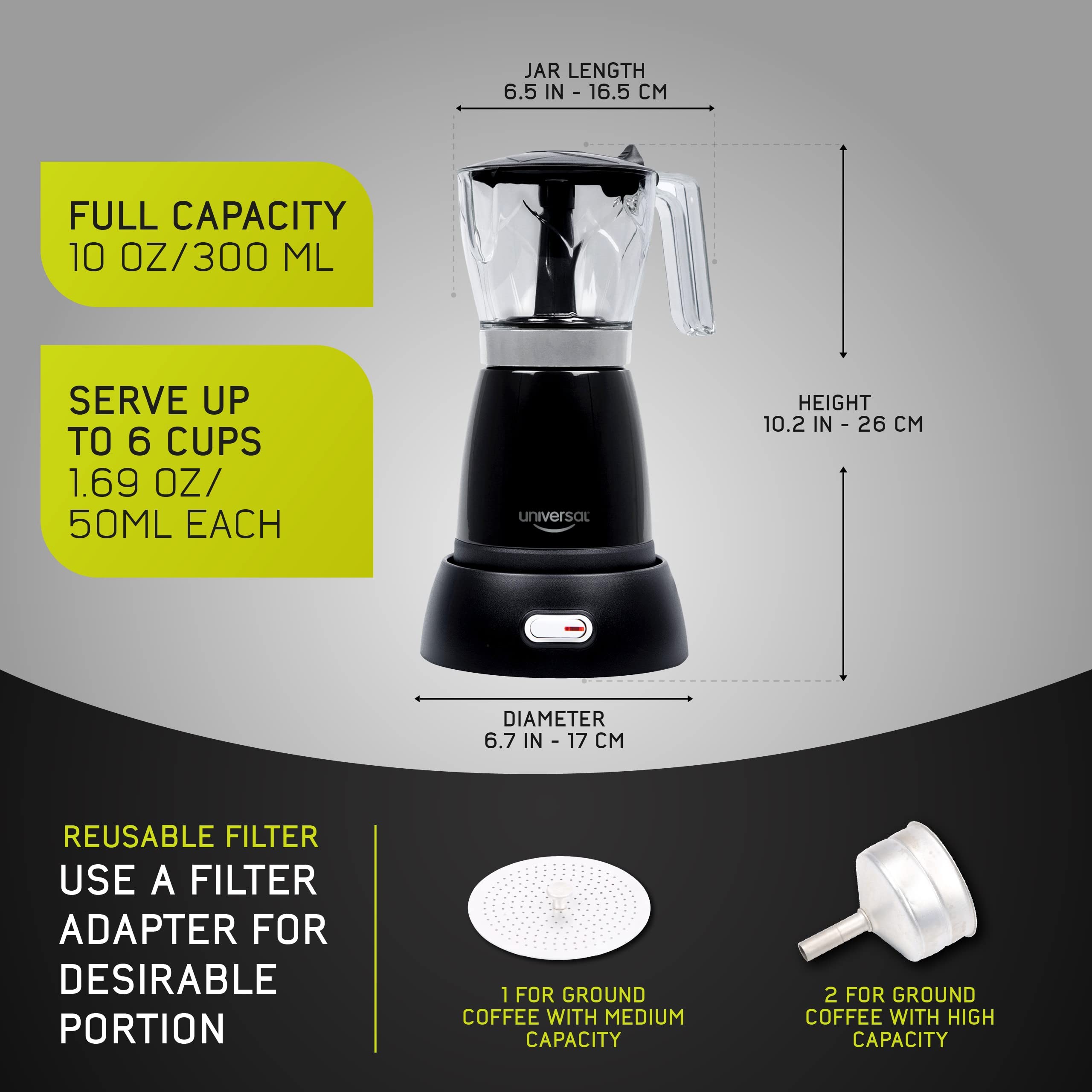 universal Electric Espresso/Moka Maker 6 cups, Moka Pot Electric, Espresso Machine, Prepare Italian Style Coffee Latte, Macchiato & Mocaccino, Cord-free Serving