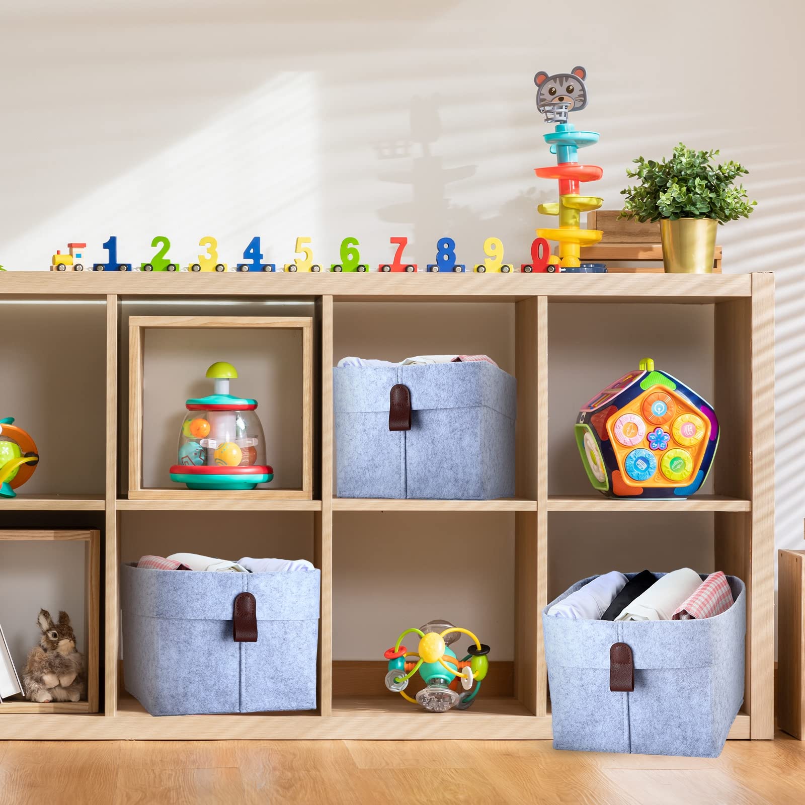 Wesiti 12 Pcs Felt Storage Basket 9'' x 9'' x 10.2" Cube Foldable Fabric Storage Bins with Handles Collapsible Toy Storage Basket Shelf Closet Organizers for Bedroom Playroom Nursery Office, Grey
