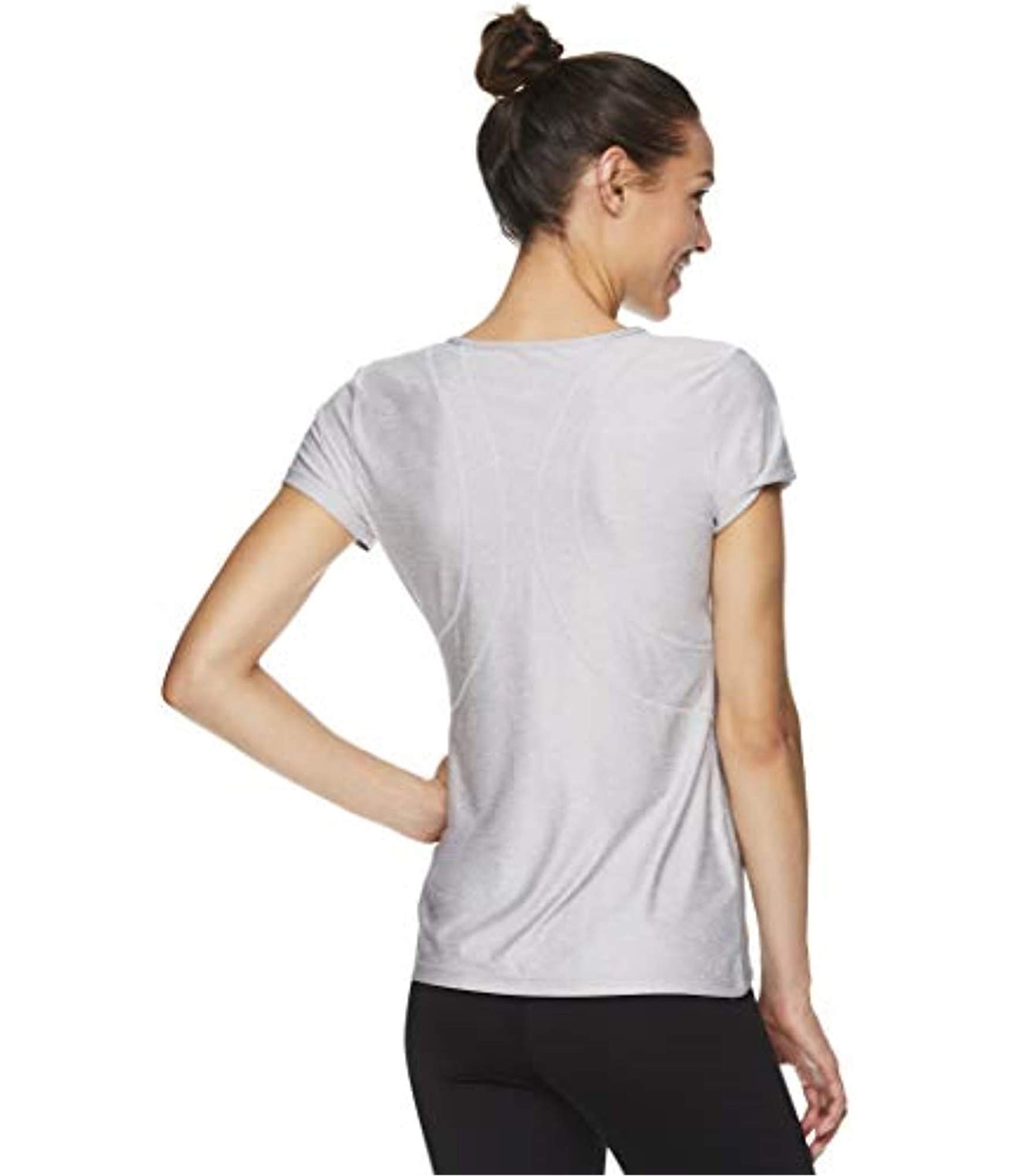 Reebok Women's Gym & Workout T-Shirt - Dynamic Fitted Performance Short Sleeve Athletic Top, Dynamic Ss Silver Sconce Heather, X-Large