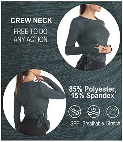 Women Running Shirts Yoga Top Long Sleeve Workout Tee with Thumb Holes Quick Dry Sweatshirt Activewear Tops Side Slit Black M