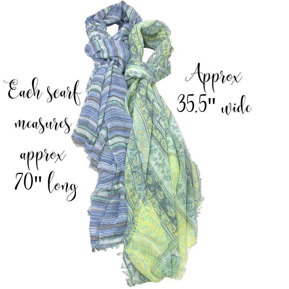 Scarf Set for Women – Set/2 Scarves - Large Lightweight for Wrap or Shawls for any Season - Green and Blue Designs