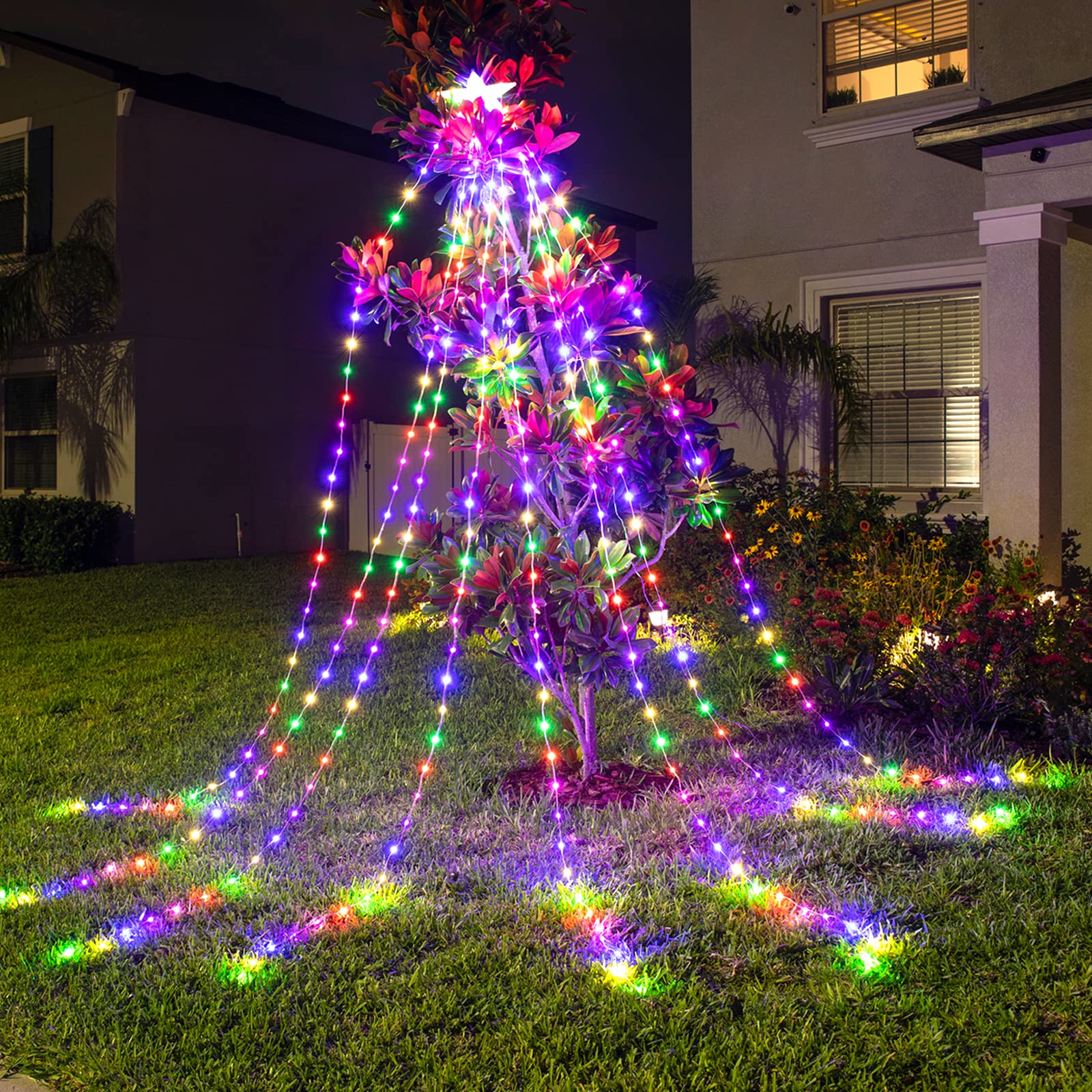 Outdoor Christmas Decorations Lights Christmas Tree Lights,12 ft High Christmas Yard Decorations Outdoor Waterfall Lights,with 8 Modes Control Outside Christmas Decor for Wedding Party Holiday