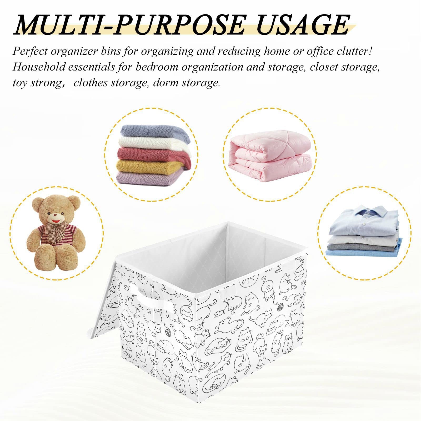 SDMKA Cute Cartoon Cat Storage Bins with Lids Foldable Storage Cube Boxes Fabric Storage Organizer Basket for Home, Bedroom, Office, Closet (16.5x12.6x11.8)