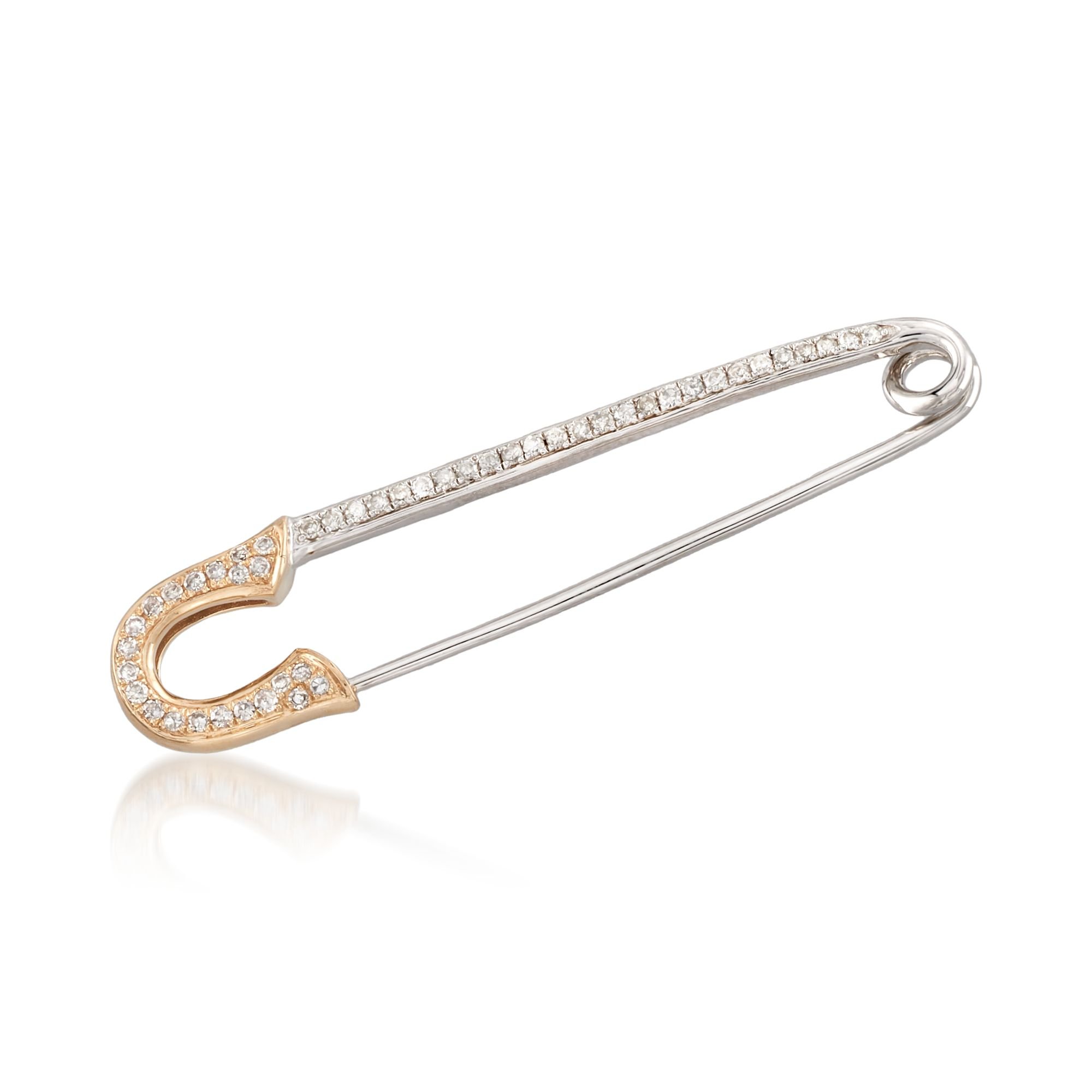 Ross-Simons 0.16 ct. t.w. Diamond Safety Pin in Sterling Silver and 14kt Yellow Gold