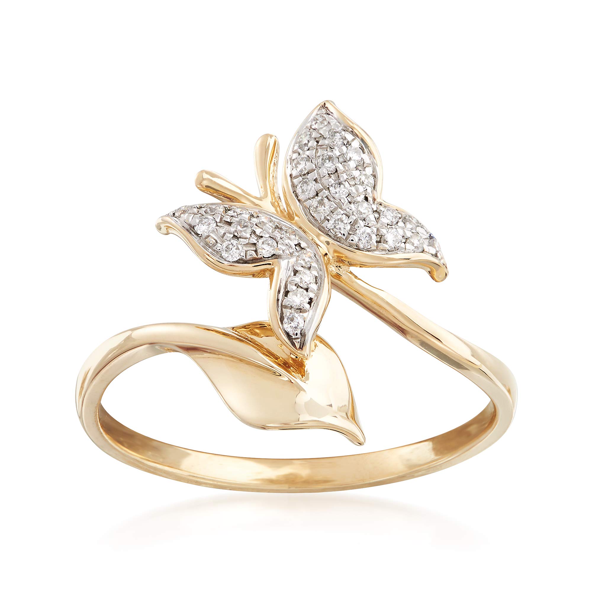 Ross-Simons 0.12 ct. t.w. Diamond Butterfly Ring in 14kt Yellow Gold. Size 8