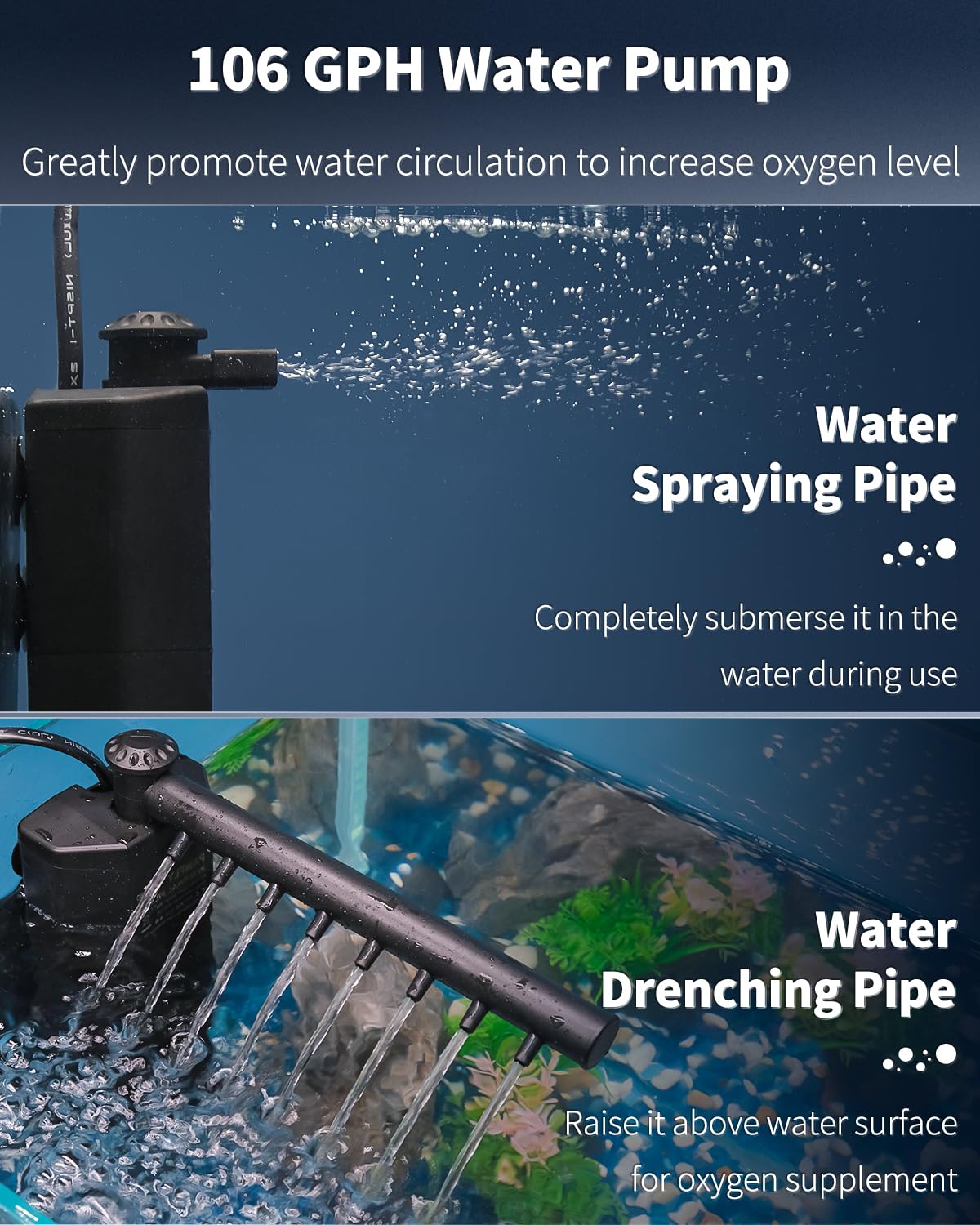 Pawfly Internal Aquarium Filter Adjustable Submersible Power Filter with Water Pump Quiet Biochemical Sponge Multifunctional Filter for Fish Tank