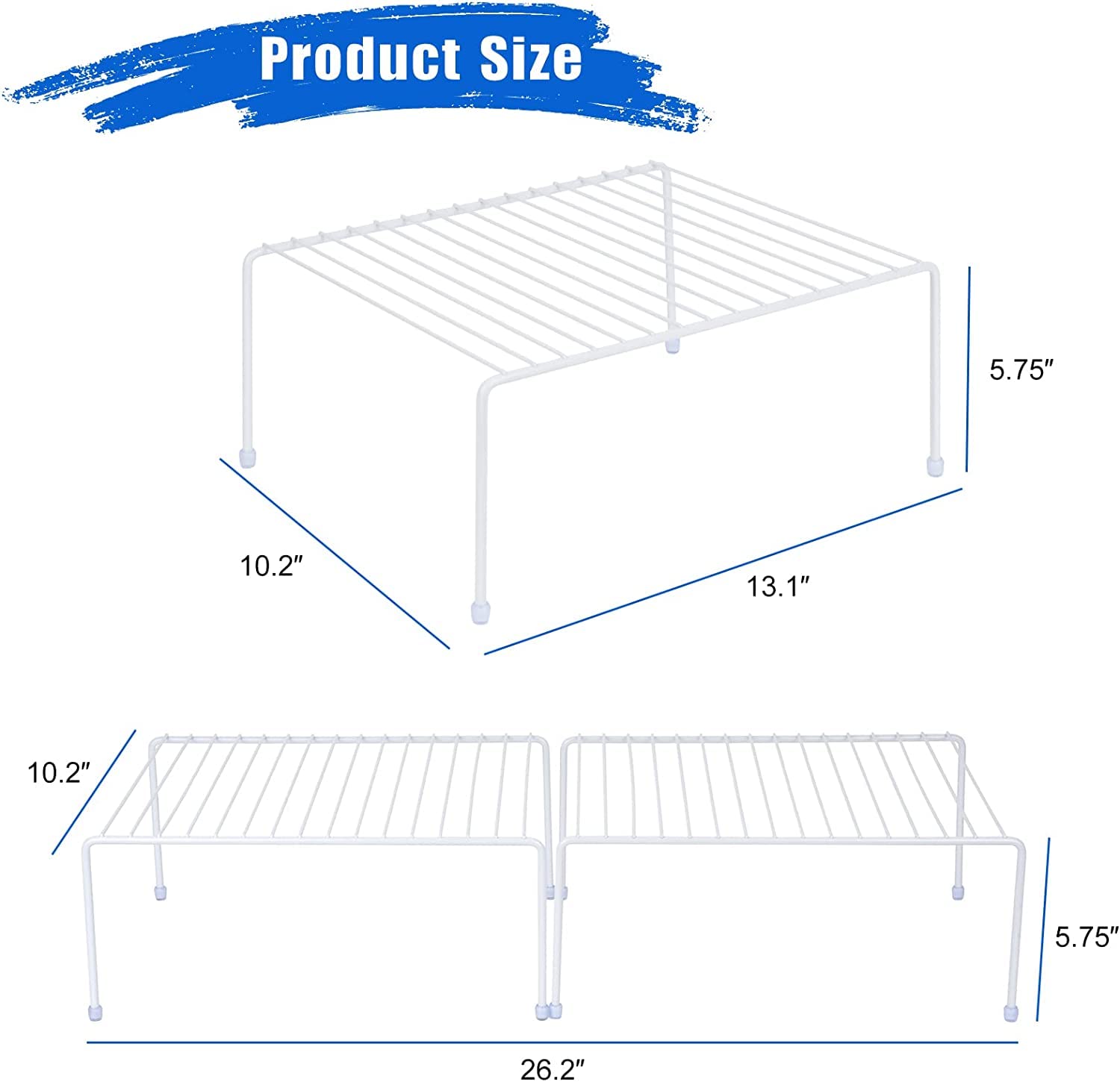 yaenoei Set of 2 - Kitchen Storage Shelf Rack (13.1 x 10.2 Inch)/Plastic Feet - Medium - Steel Metal - Rust Resistant Finish - Cups, Dishes, Cabinet & Pantry Organization - Kitchen (White)