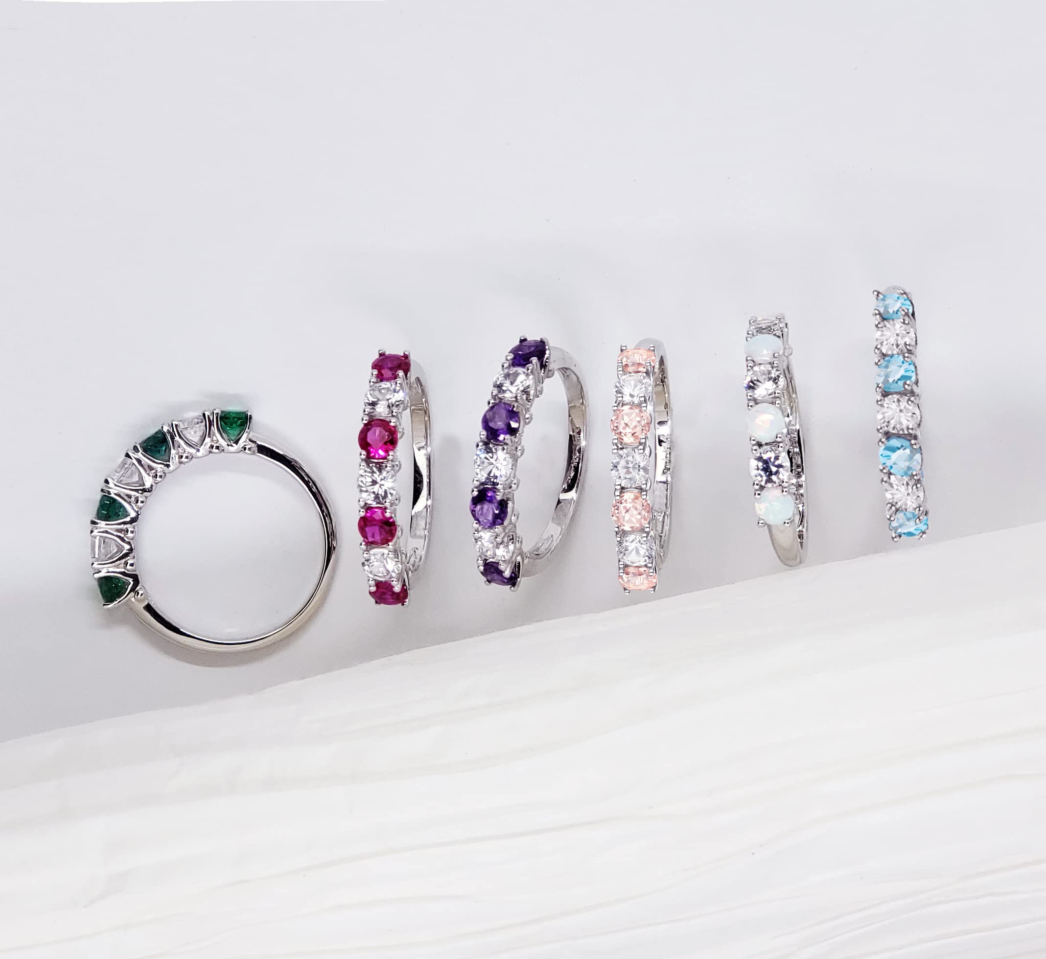 Tirafina Lab-Created Opal and Lab-Created White Sapphire Band Ring, Alternating Stones, Sterling Silver, (3.5mm stone)