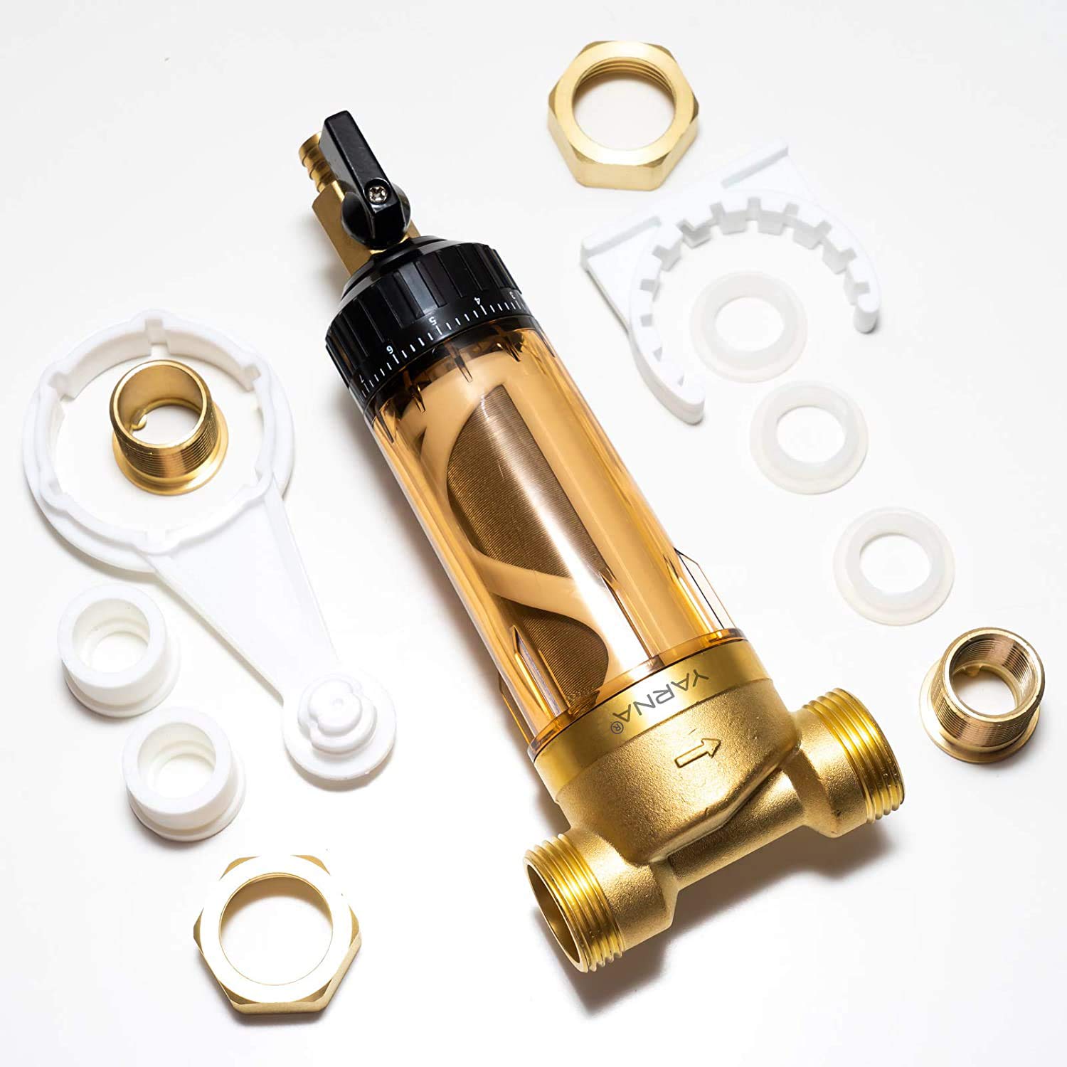 Sediment Water Filter - Whole House Reusable Filtration Water System - Spindown Prefilter 50 Micron (3/4" Male NPT + 1/2" Female NPT)