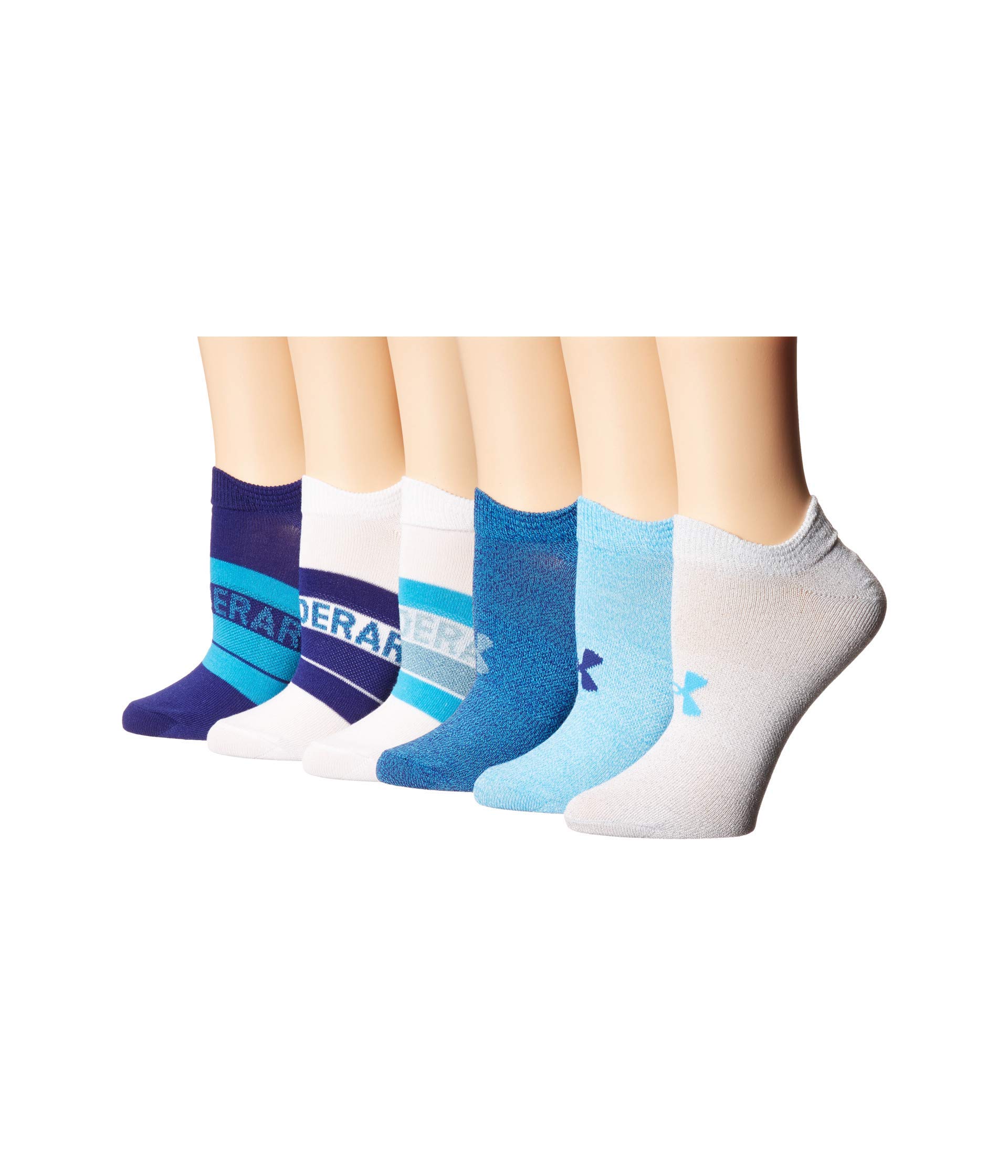 Under Armour Women's Essential 2.0 No Show Socks, 6-Pairs , White/Equator Blue , Medium