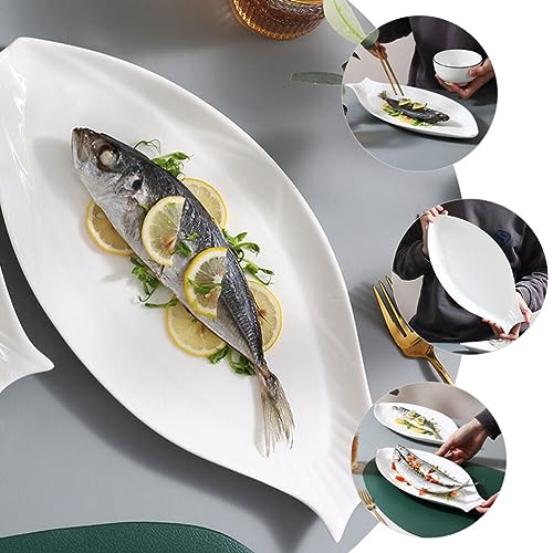 Sizzling Plate Appetizer Serving Tray Fish Shaped Food Plate 13 Inch Dessert Appetizer Dish Snack Serving Tray Fruit Storage Plate for Sushi Dinner Tableware White Table Tray