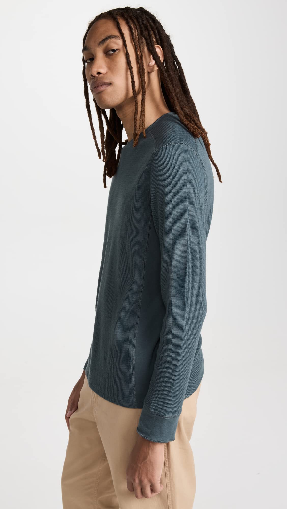 Vince Men's Thermal Crew Tee, Desert Leaf, Blue, L