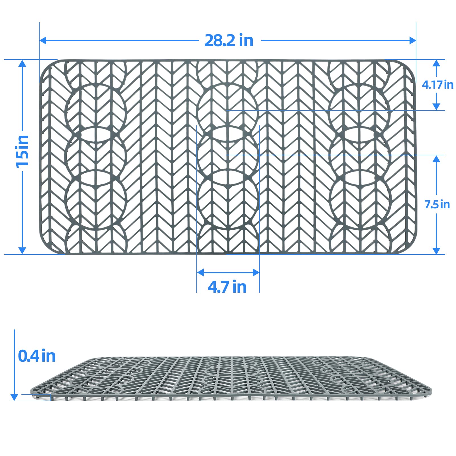 SPOLLSES 28.2"x15" Sink Protectors for Kitchen Sink,Silicone Sink Mat Fit Any Drain Sink Grid Accessory, Kitchen Sink Mats for Bottom of Farmhouse Stainless Steel/Porcelain Sink-With 9 Reserved Holes