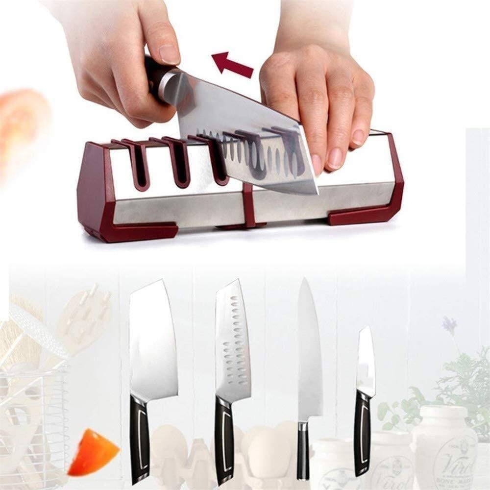 QIN Knife Sharpener, Professional Kitchen Chef 3 Slot Design, Easy Sharpening, Slip Resistant Grip, Safely Sharpen Knives, Restore Dull Knife for A Sharp Edge